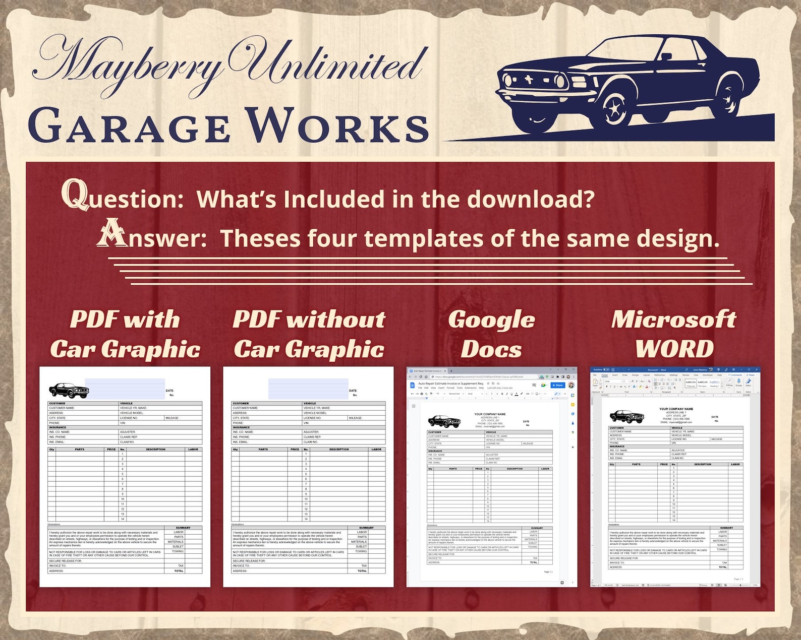 Auto Repair Estimate Template With Insurance Info, Also Used as an Auto ...