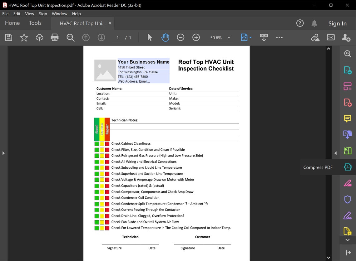Commercial HVAC Roof Top Unit Inspection Performance Checklist - Etsy