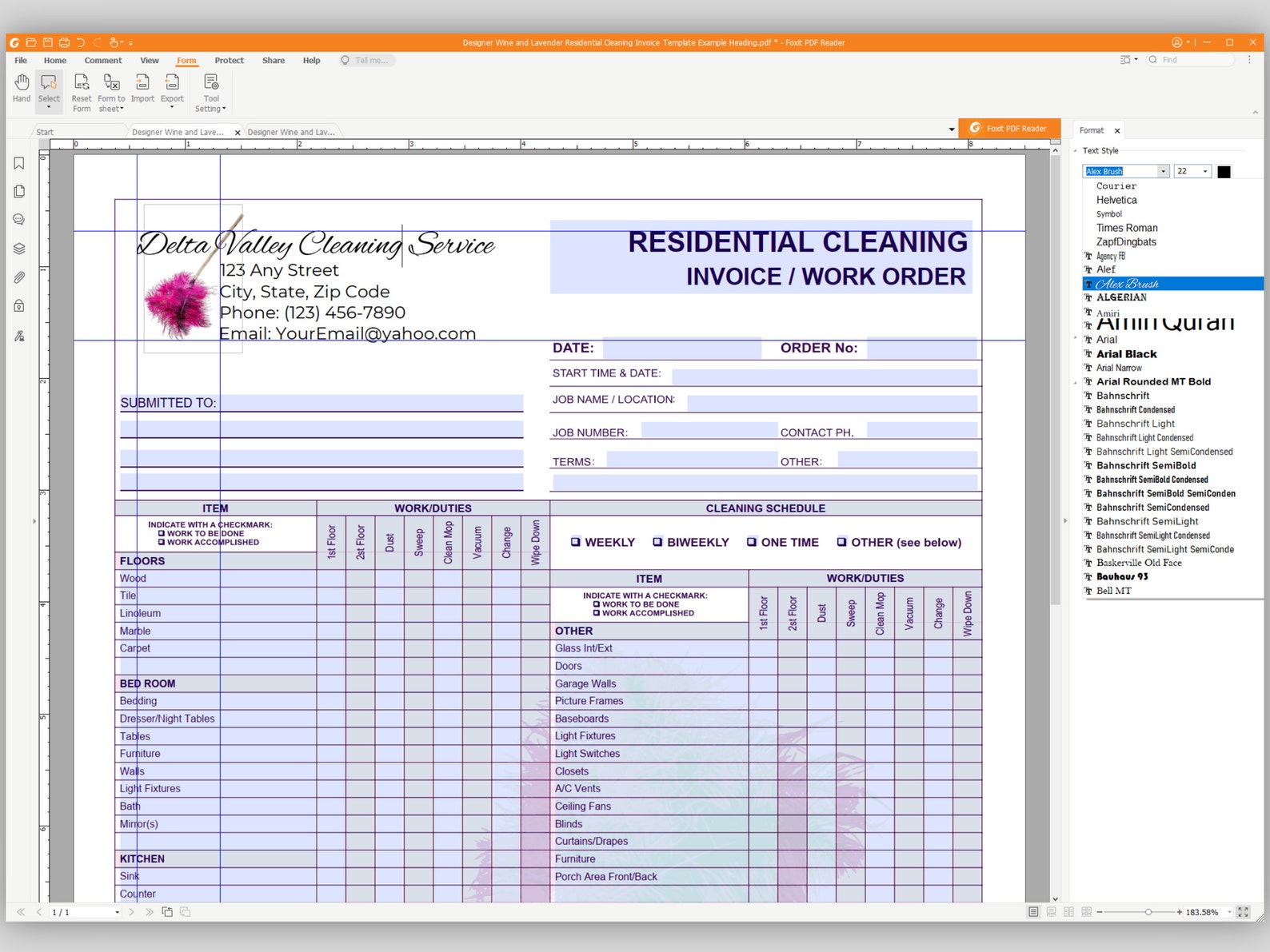 Designer Residential Cleaning Invoice Template in Wine and Lavender ...