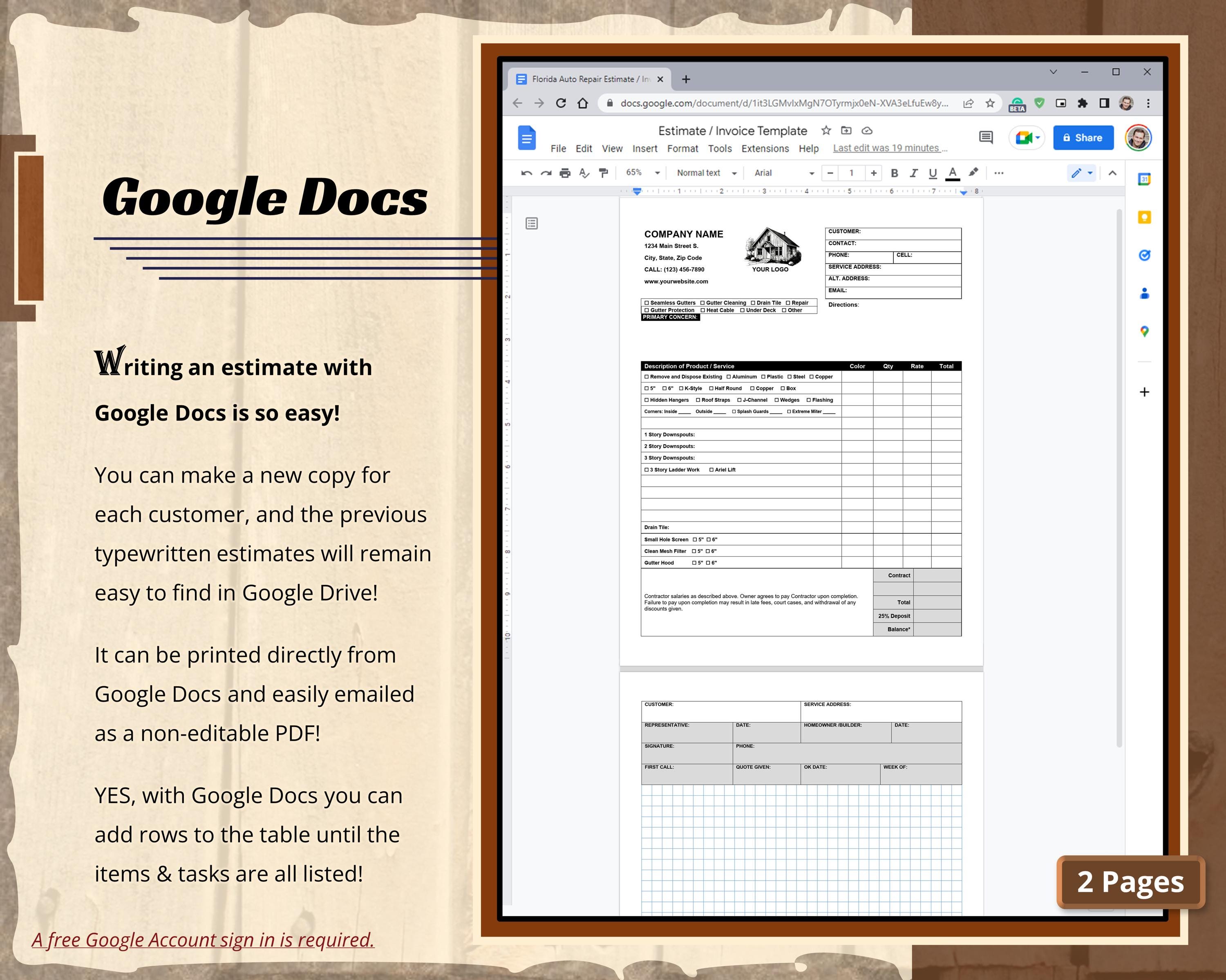 Rain Gutter Installation Estimate, Invoice & Work Order Template ...