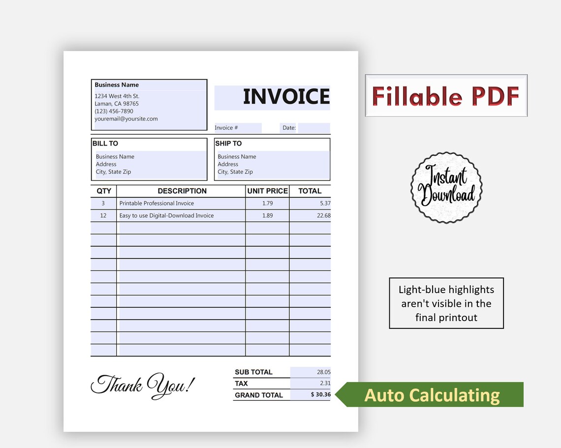 Auto-calculate Form Fields as You Fill Them In Printable - Etsy