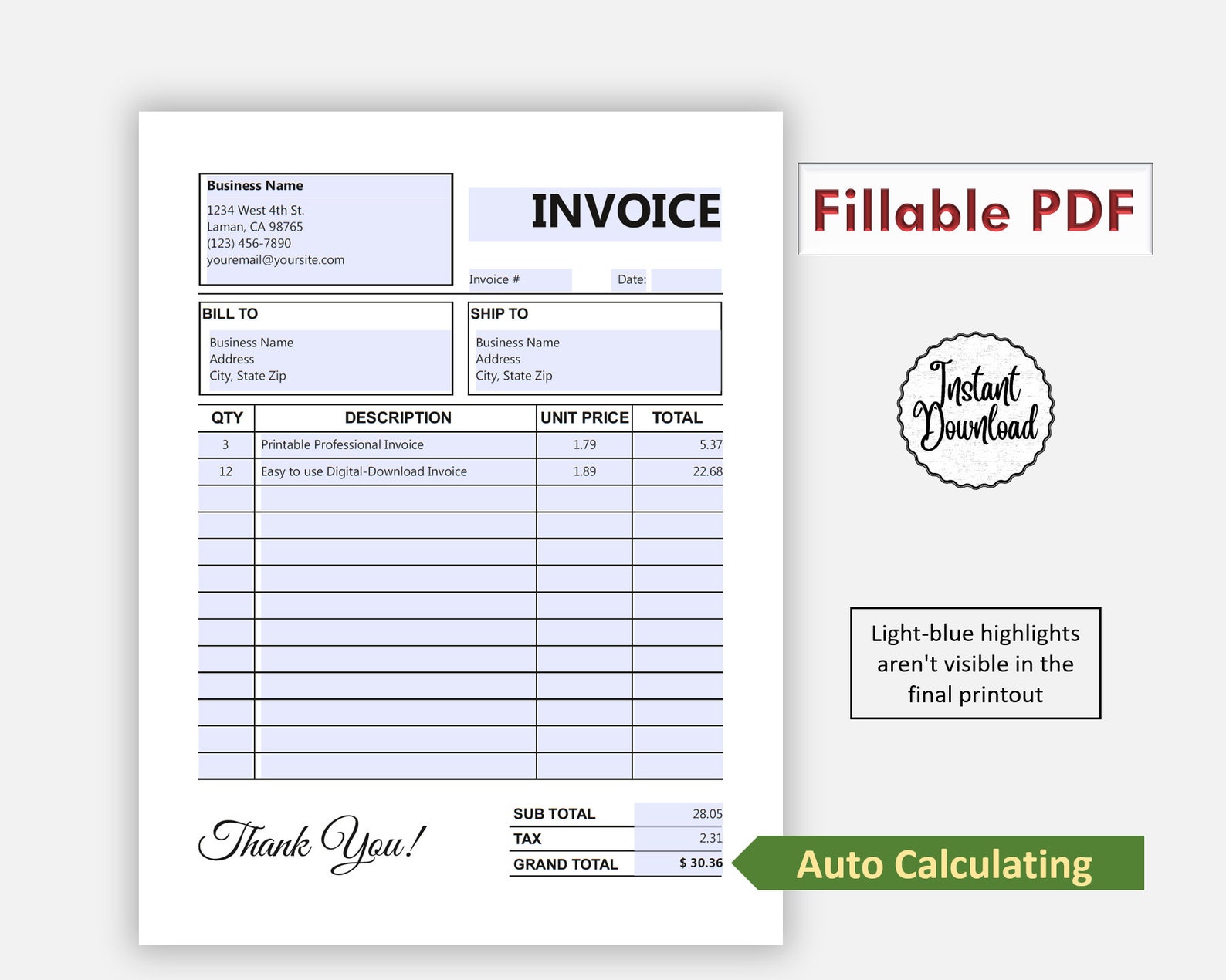 Auto-calculate Form Fields as You Fill Them In Printable - Etsy