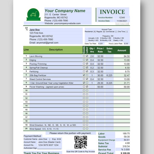 Lawn Care & Landscaping Invoice or Work Order Editable - Etsy