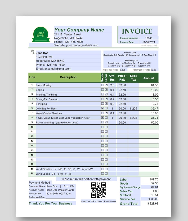 Lawn Care and More Invoice or Estimate Editable Printable - Etsy