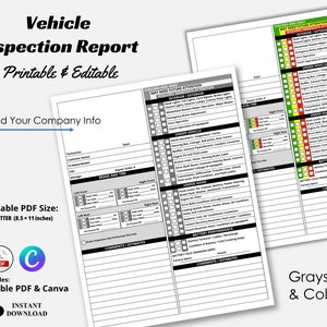 PDF Printable Vehicle Inspection Report, Used Vehicle Inspection Sheet ...