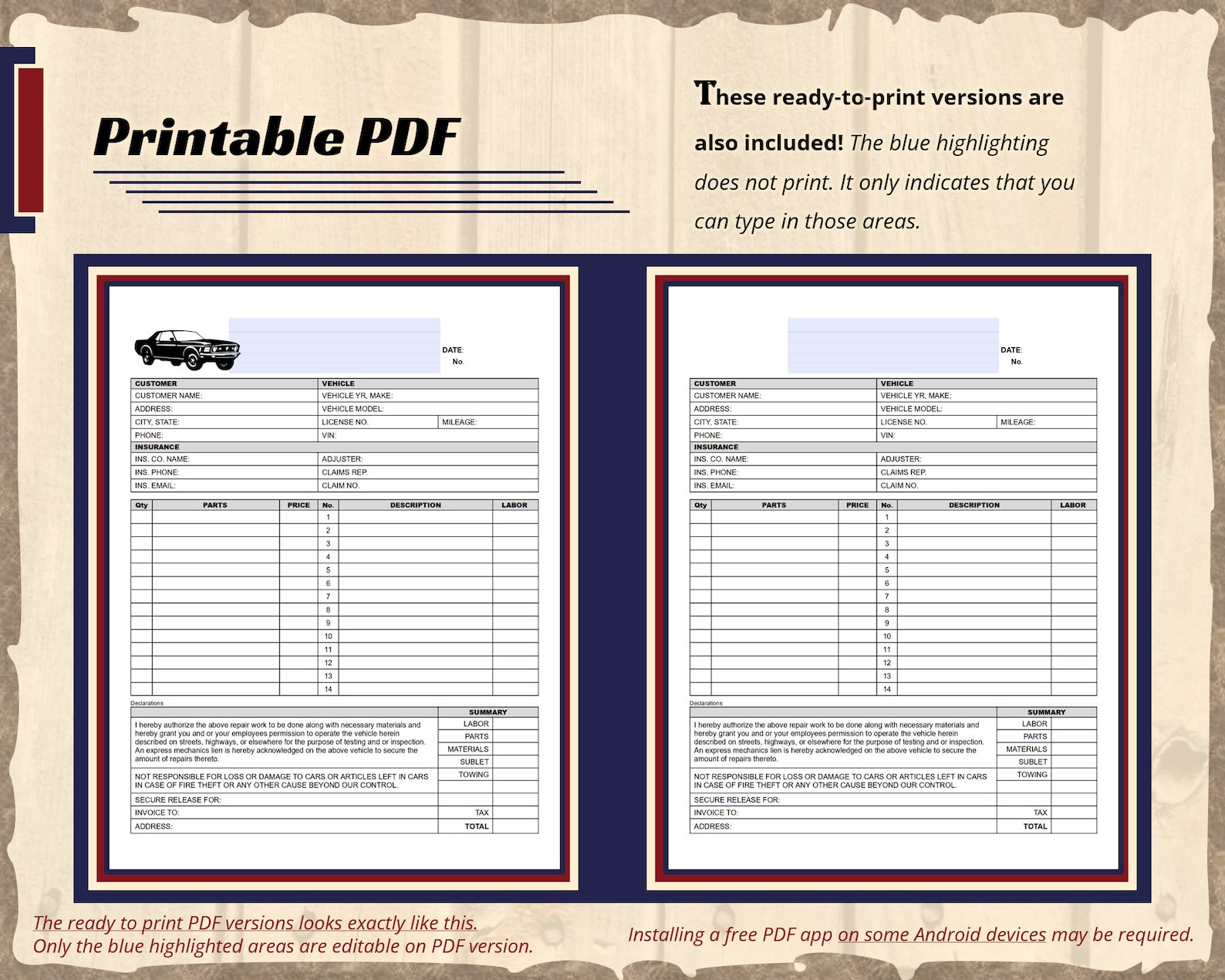 Auto Repair Estimate Template With Insurance Info, Also Used as an Auto ...