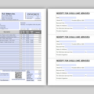 Childcare Invoice & Receipts Babysitting nanny Service - Etsy