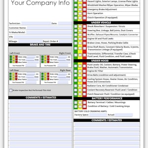 PDF Printable Vehicle Inspection Report, Used Vehicle Inspection Sheet ...