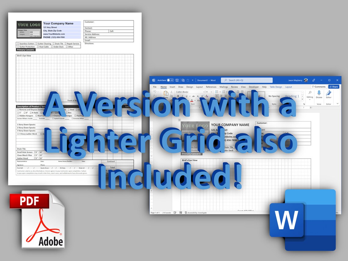 Rain Gutter Installation Company Estimate Invoice or Work - Etsy