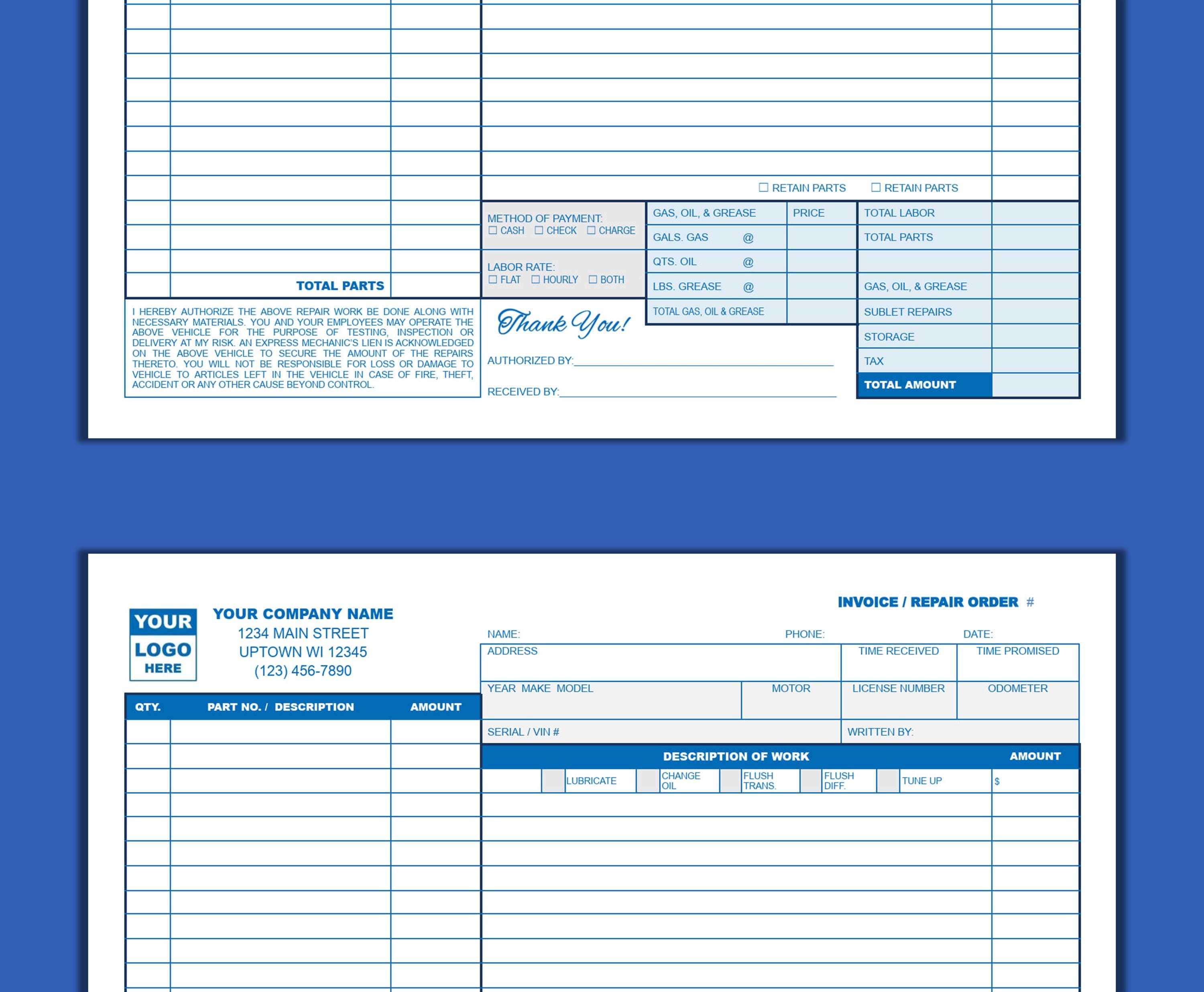 Mechanics Auto Repair Invoice Template, Automotive Service Invoice ...
