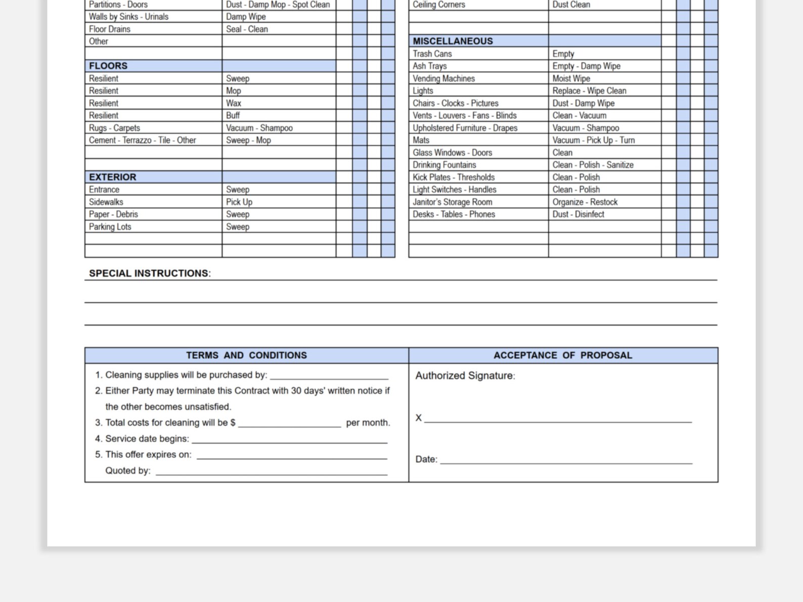 Blue Cleaning Proposal Template WORD Commercial Cleaning - Etsy