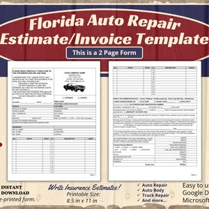 Florida Auto Repair Invoice Template WORD, Auto Repair Estimate ...