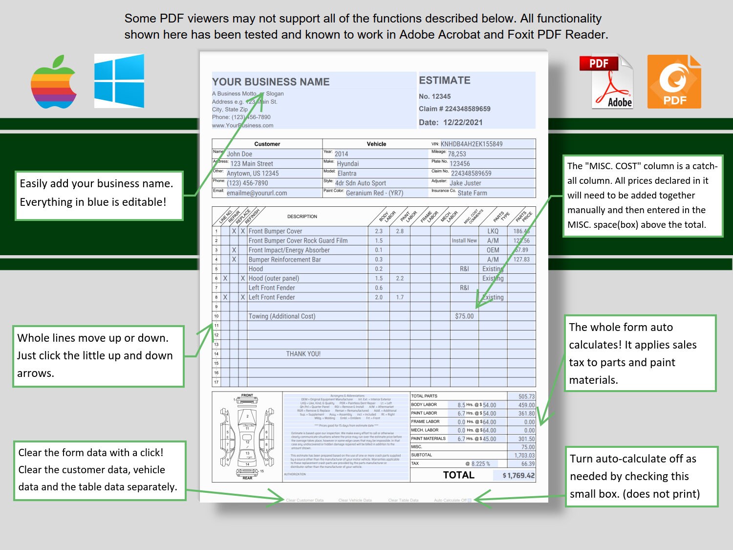 Auto Body Repair ESTIMATE Body Shop COLLISION - Etsy