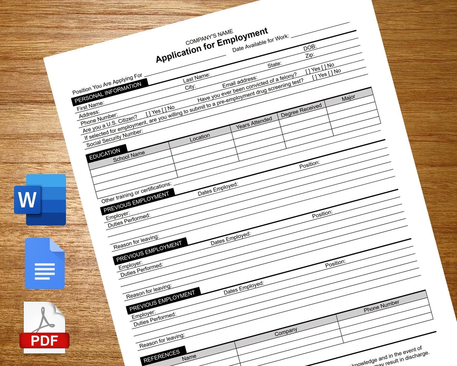 Application for Employment Pdf Printable, Application for Employment ...