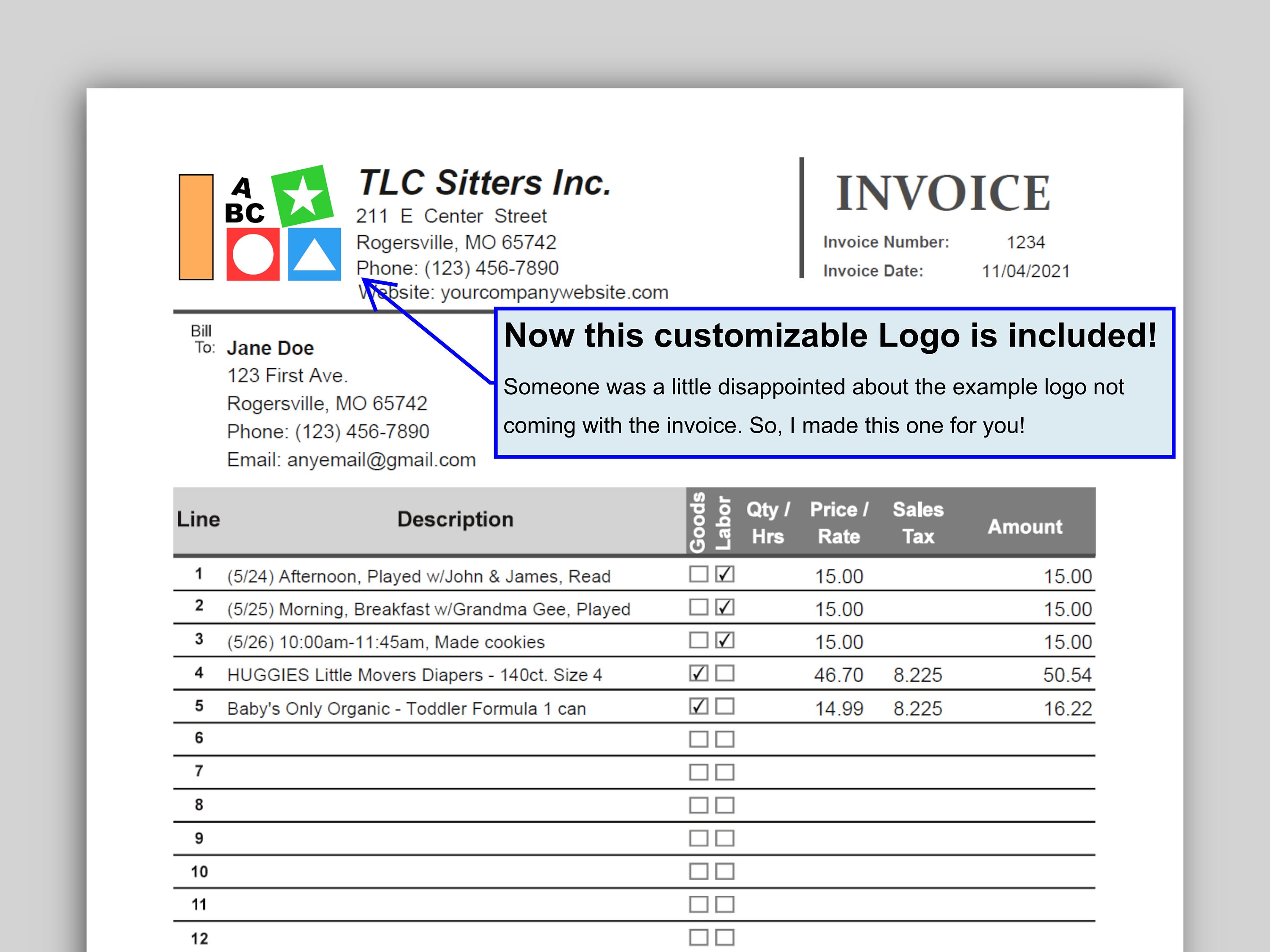 Childcare Invoice & Receipts Babysitting nanny Service - Etsy Canada