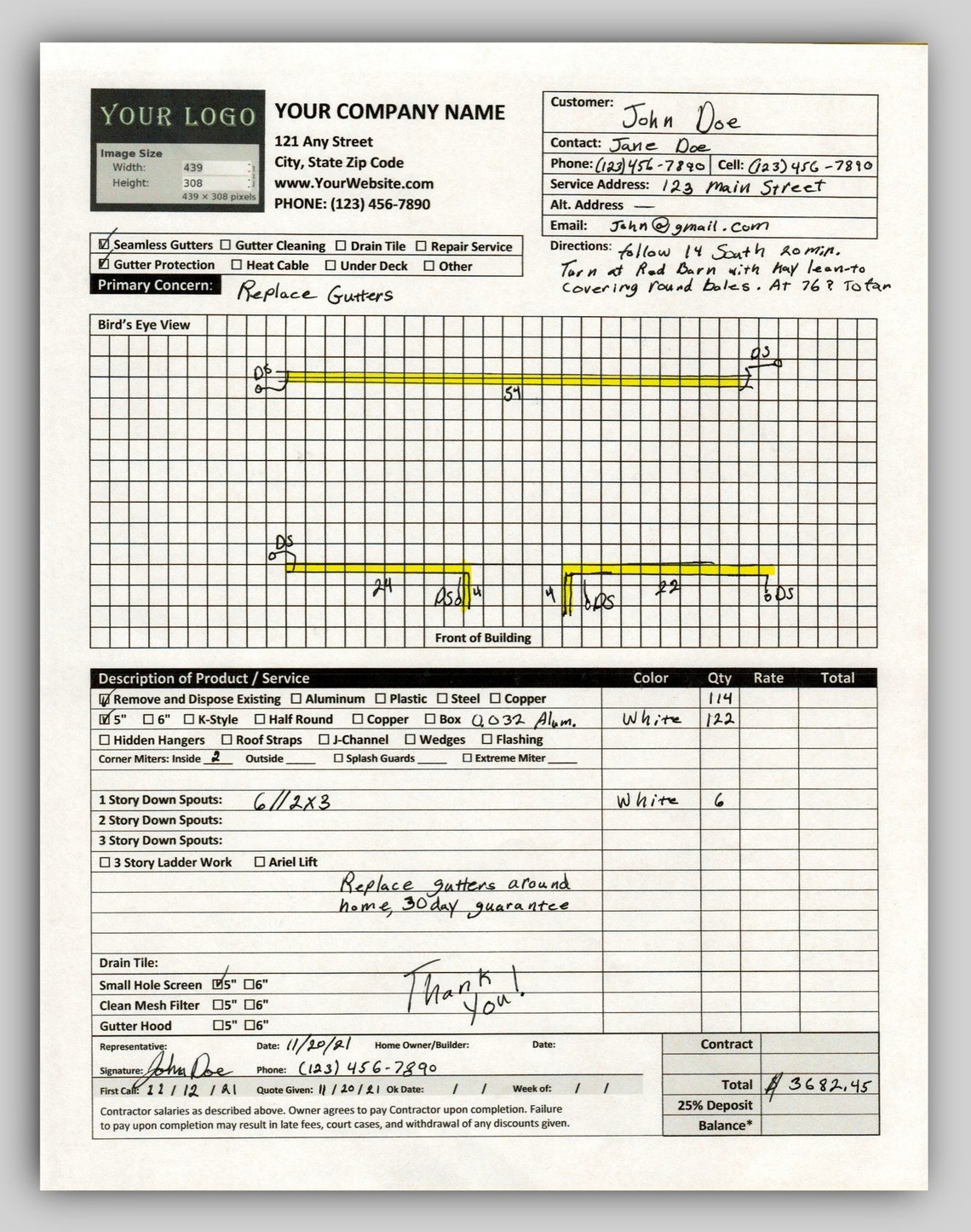 Rain Gutter Installation Company Estimate Invoice or Work - Etsy Rain Gutter Installation Company Estimate Invoice or Work - Etsy
