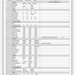 40-point Vehicle Inspection Report, Multi-point Inspection Checklist ...
