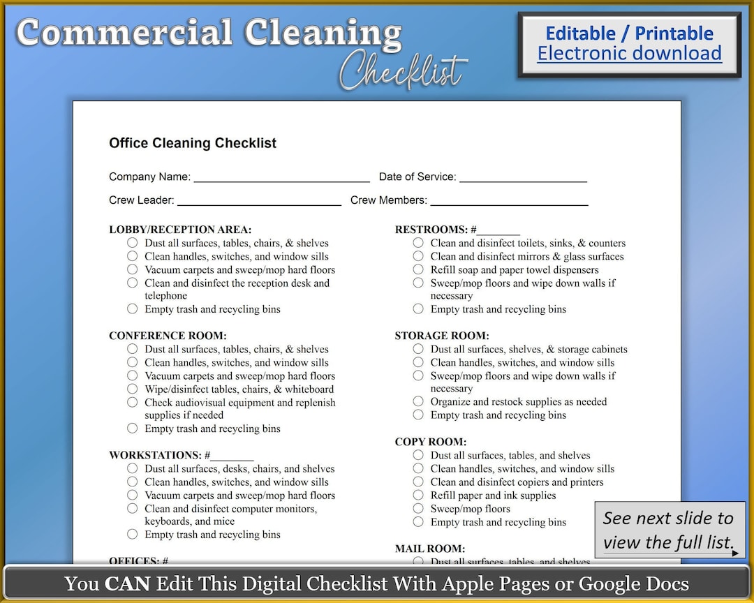 Janitorial Cleaning Checklist, Commercial Office Building Cleaning ...