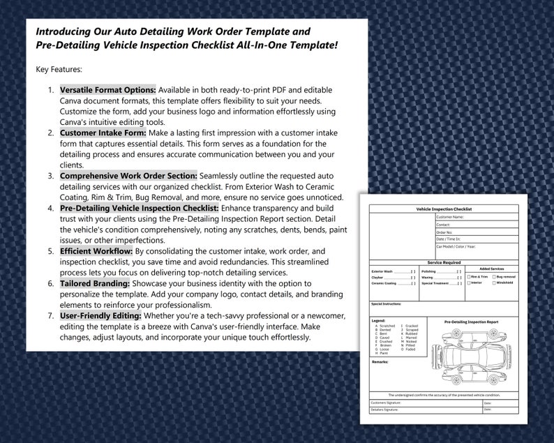 Auto Detailing Work Order Template and Pre-detailing Vehicle Inspection ...