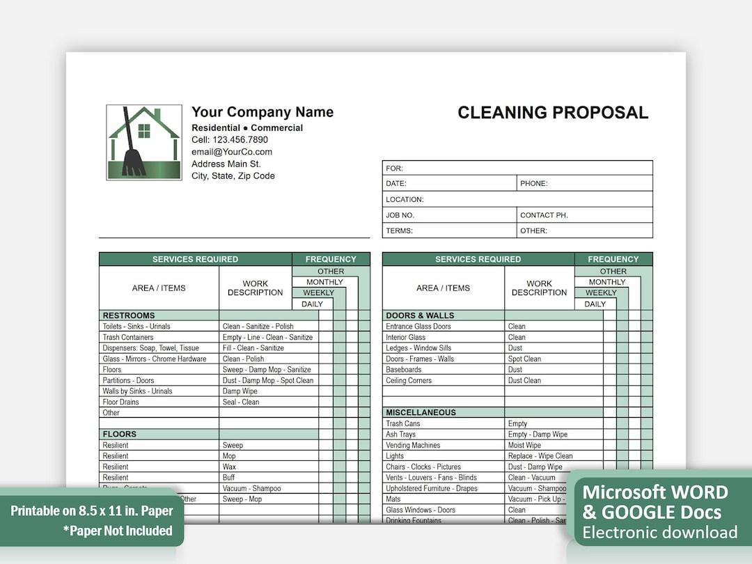 Green Cleaning Proposal Template WORD Commercial Cleaning - Etsy