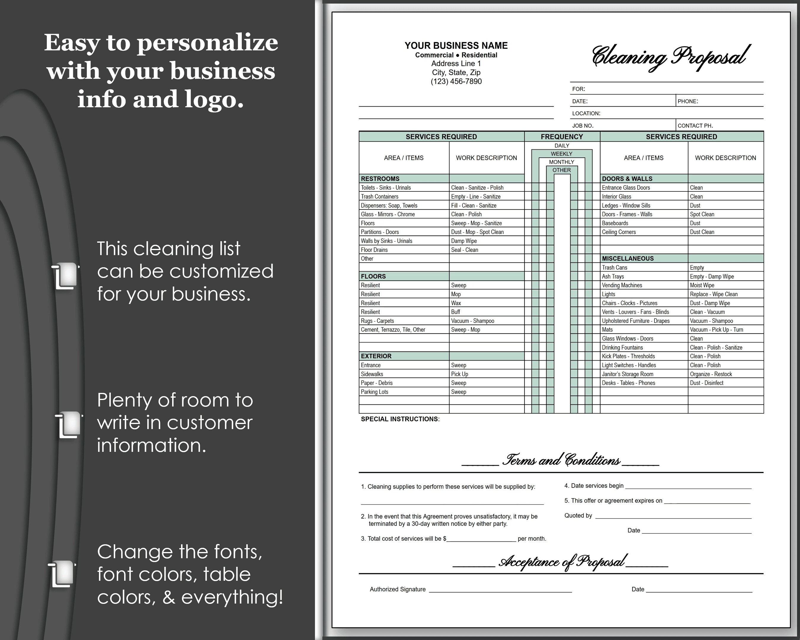 Classy Cleaning Proposal Template WORD, Green, Commercial Cleaning ...