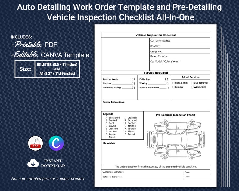 Auto Detailing Work Order Template and Pre-detailing Vehicle Inspection ...