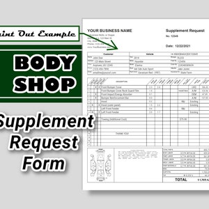Auto Body Supplement Request Form 2 Page Body Shop Insurance - Etsy