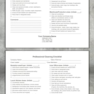 Commercial Cleaning Checklist for Reception Area, Lunch/kitchen Areas ...