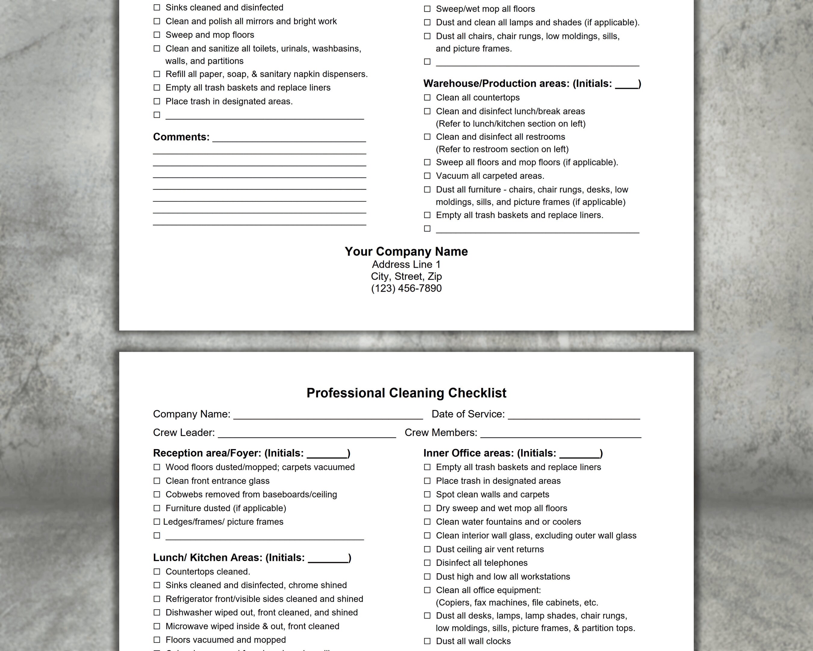 Commercial Cleaning Checklist for Reception Area, Lunch/kitchen Areas ...