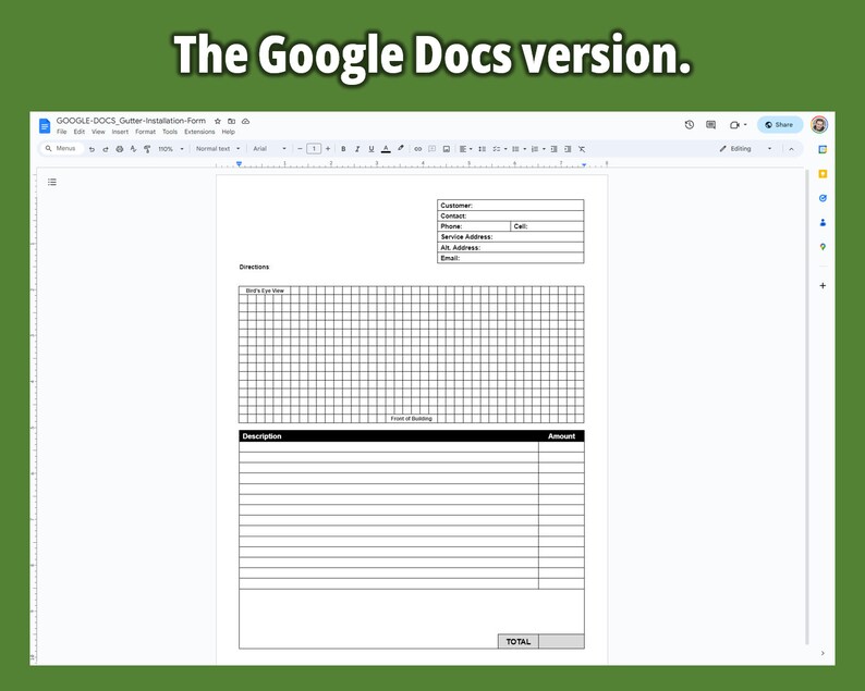 Gutter Installation Estimate, Invoice or Work Order, Printable Rain Gutter Estimate PDF ...