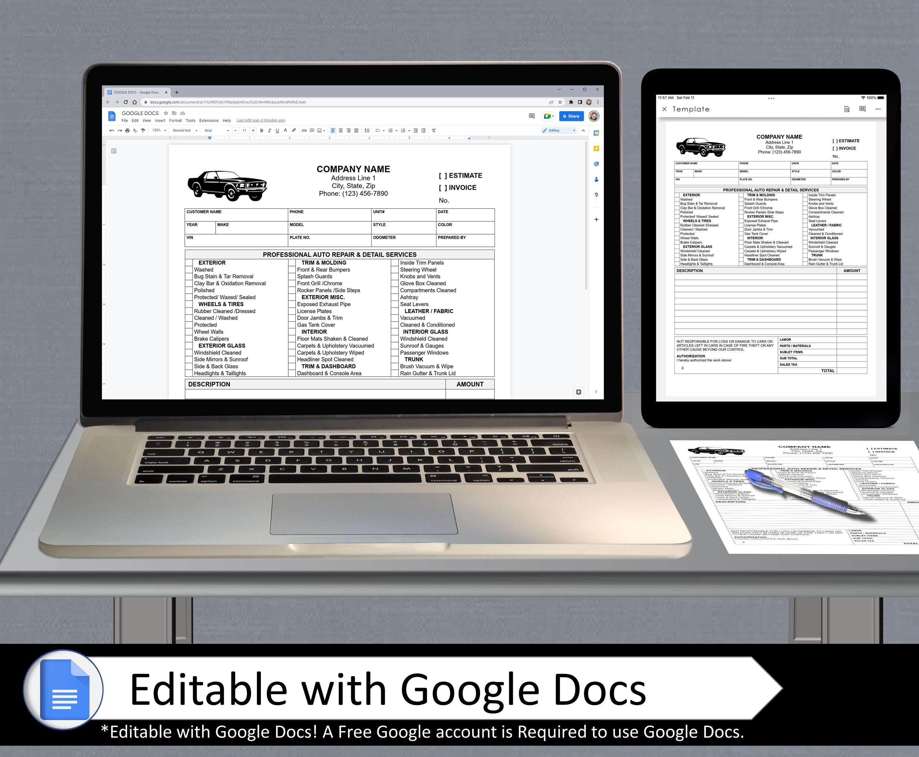 Auto Detailing Invoice Template or Estimate for Auto Services - Auto ...
