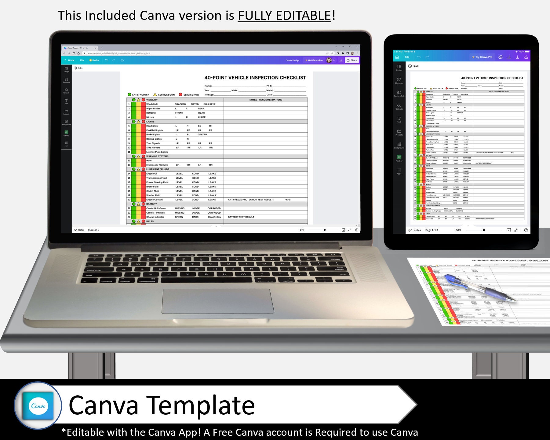 Multi-point Vehicle Inspection, 40 Point Vehicle Inspection Checklist ...