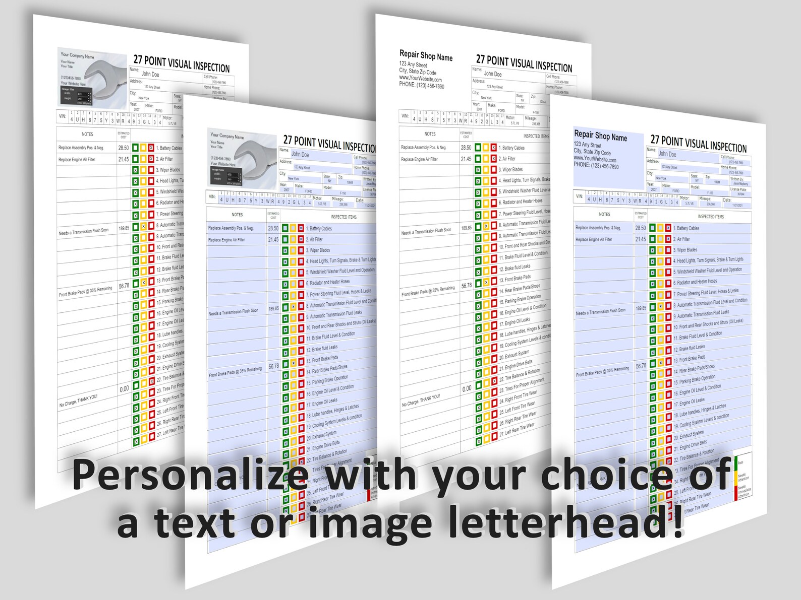 27 Point Visual Vehicle Inspection Form Fillable PDF - Etsy