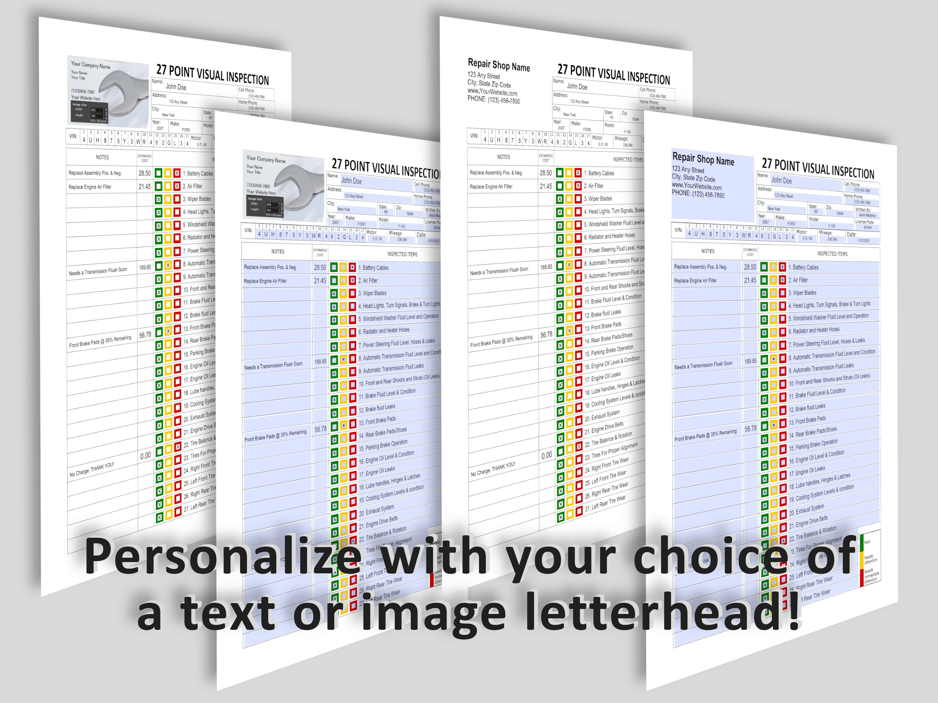 27 Point Visual Vehicle Inspection Form Fillable PDF | Etsy UK