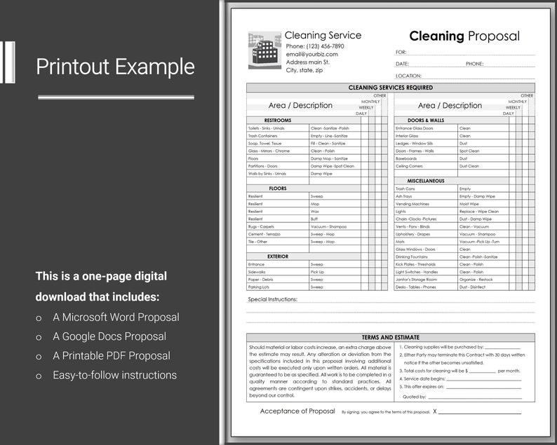 Office Cleaning Proposal Template, Editable Cleaning Service Estimate ...