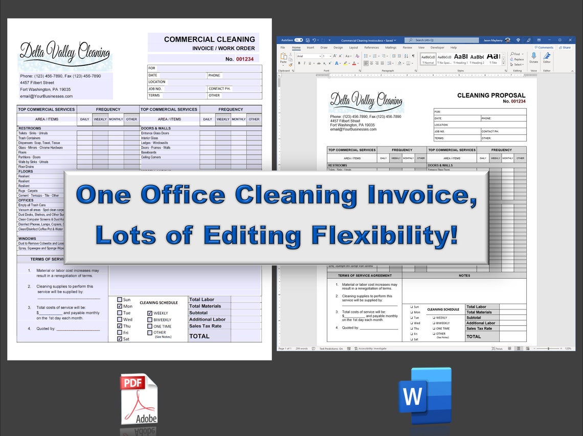 Commercial Cleaning Business Invoice for Office Cleaning - Etsy