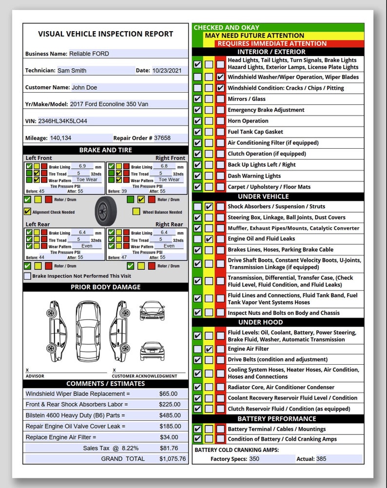 Visual Vehicle Inspection Report | Fillable PDF Multi-point Vehicle ...