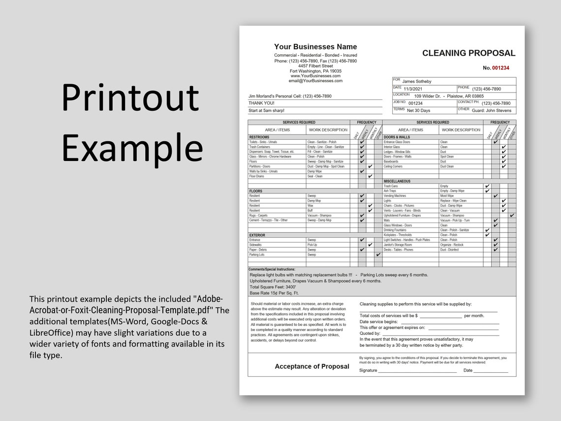Cleaning Proposal Template Basic Editable Microsoft WORD and - Etsy