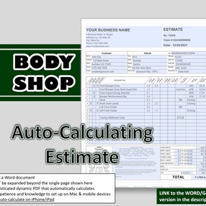 Paint and Body Invoice - Etsy