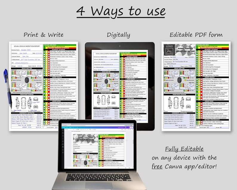 Visual Vehicle Inspection Report | Fillable PDF Multi-point Vehicle ...