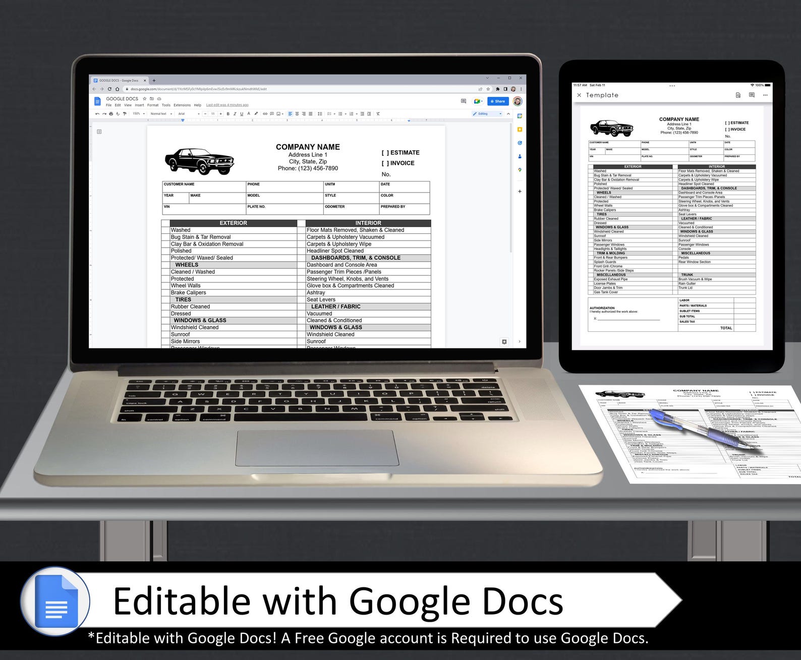 Auto Detailing Estimate or Invoice Template, Auto Detailing Checklist ...