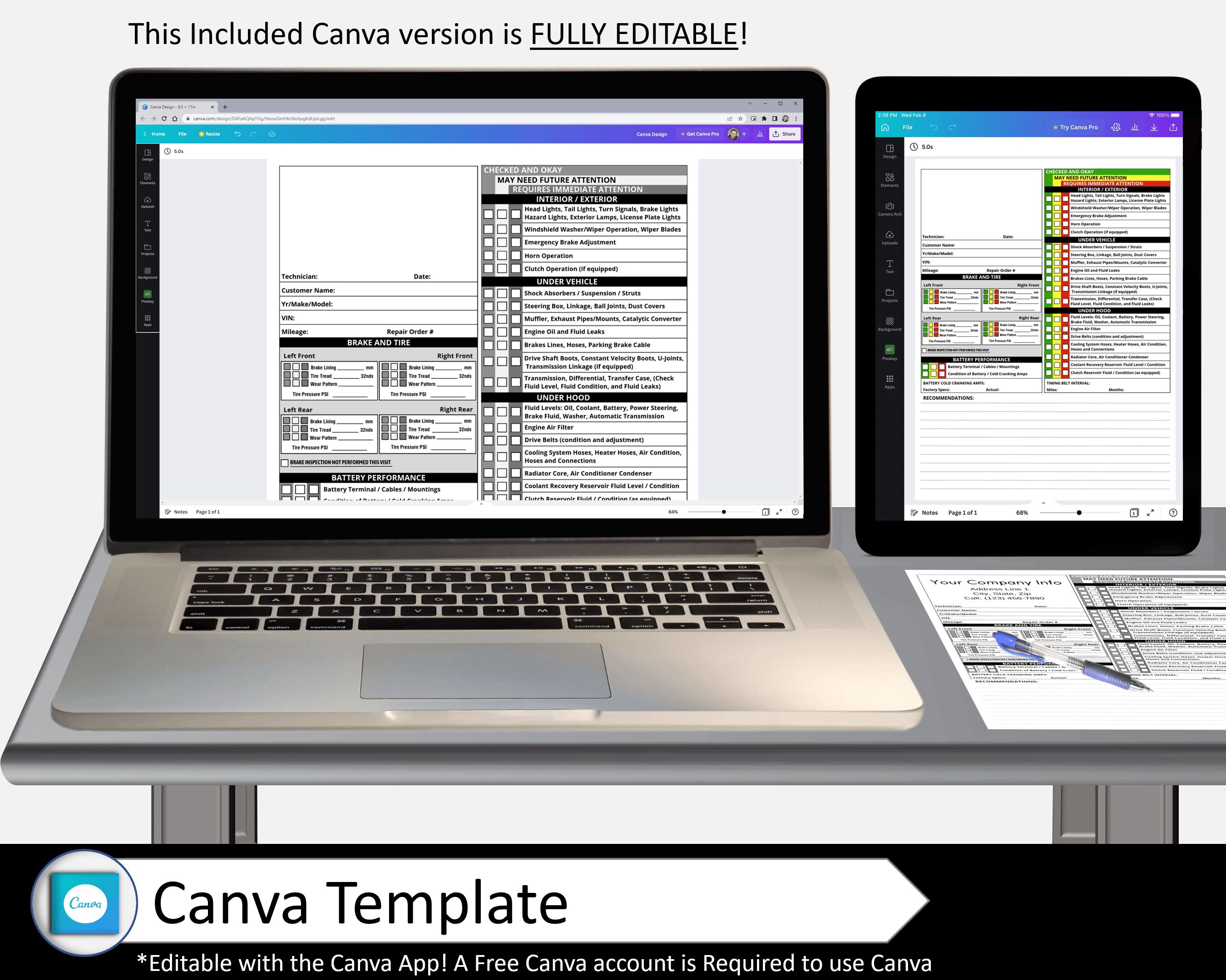 Basic Vehicle Inspection Report, GRAY, COLOR, Auto Inspection Checklist ...
