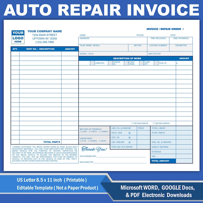 Mechanic Invoice Sheets - Etsy