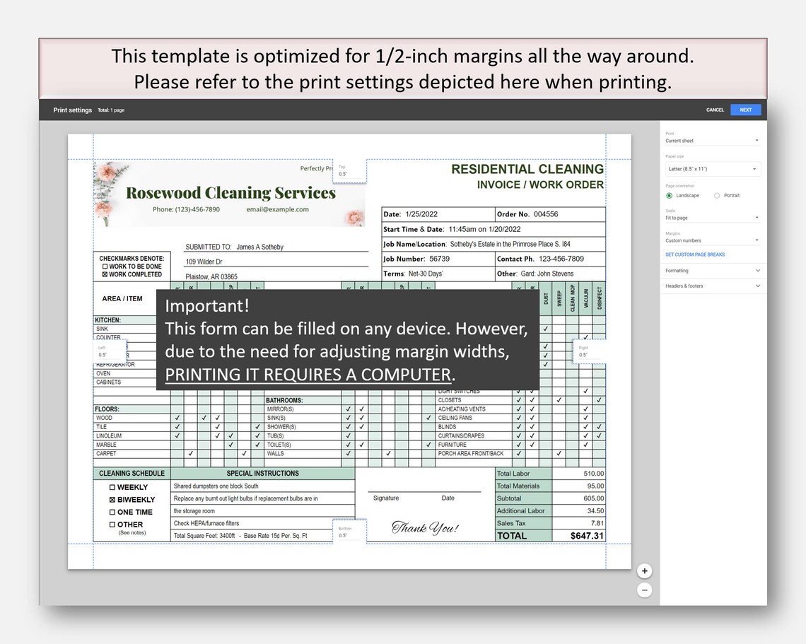 Residential Cleaning Service Invoice or Estimate Template - Etsy