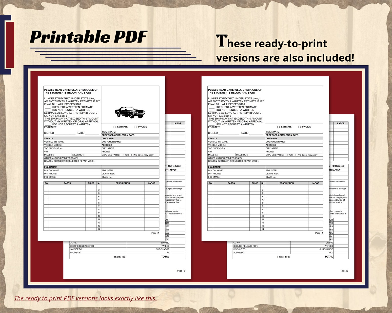 Florida Auto Repair Invoice Template WORD, Auto Repair Estimate ...