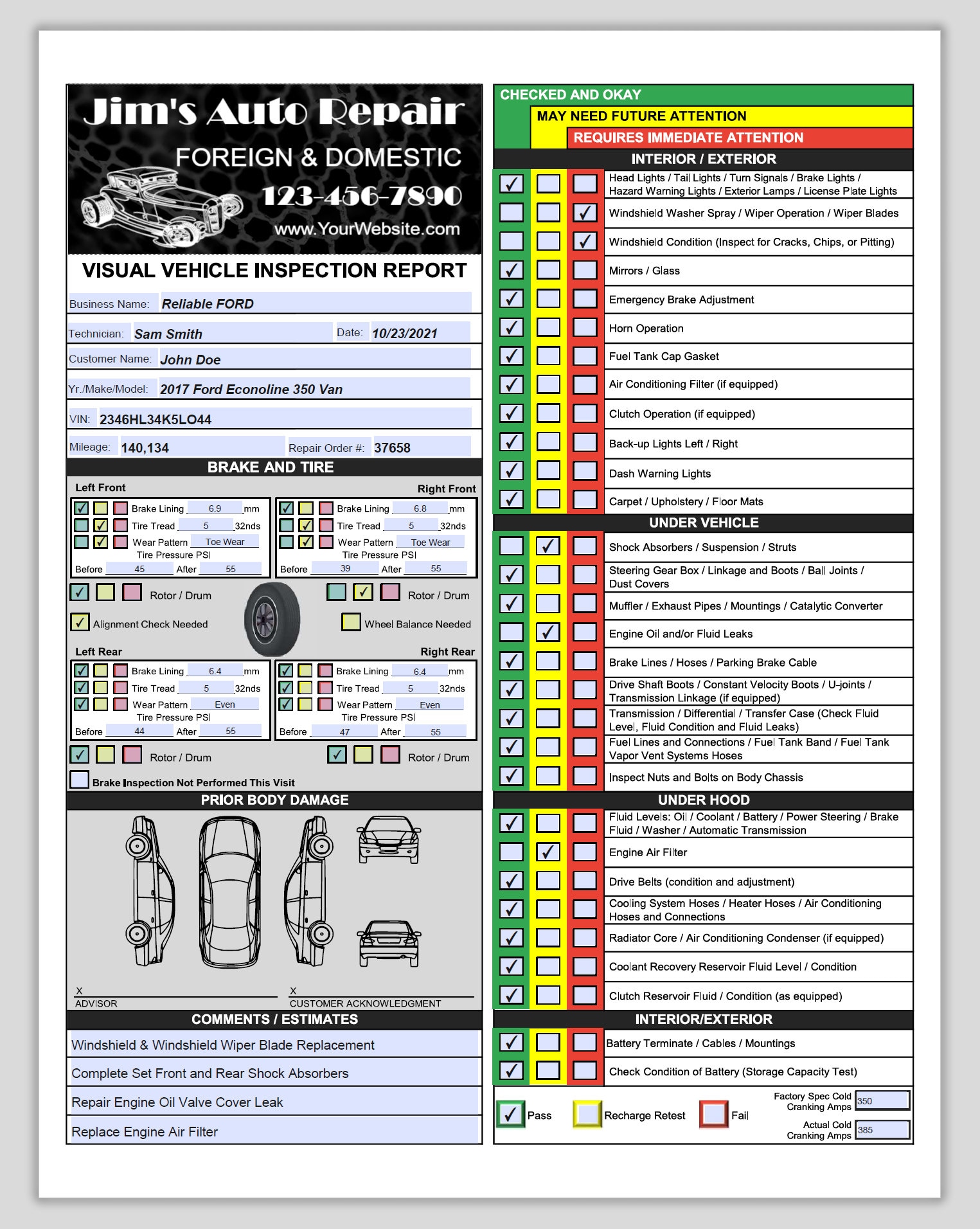Visual Vehicle Inspection Report Fillable PDF Multi-point - Etsy