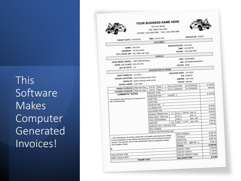 Towing Invoice Template Auto-calculated PDF Towing Invoice - Etsy