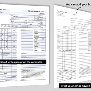 Auto Repair Order or Bill, Ticket, Invoice, Estimate and Auto Repair ...