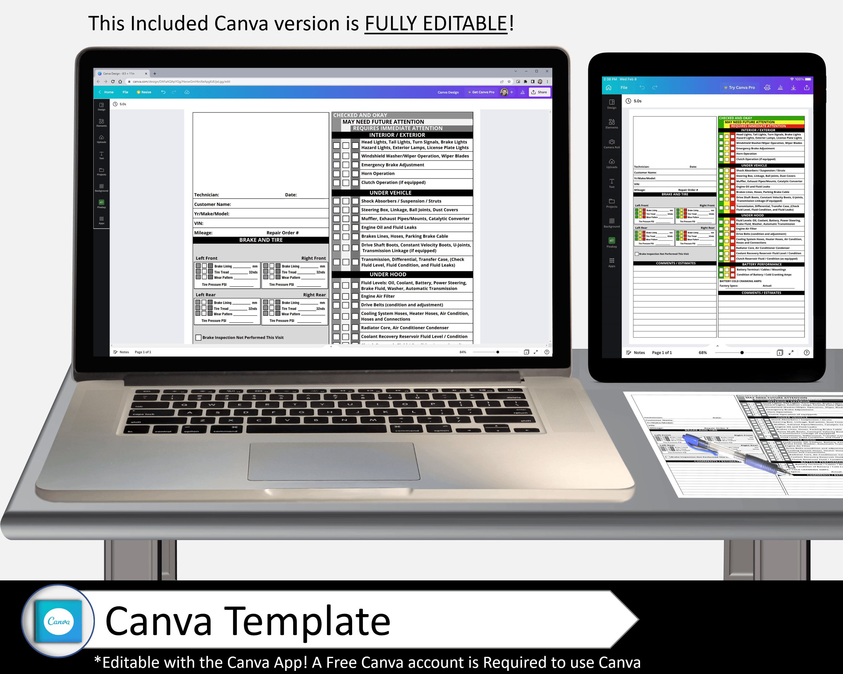 PDF Printable Vehicle Inspection Report, Used Vehicle Inspection Sheet ...