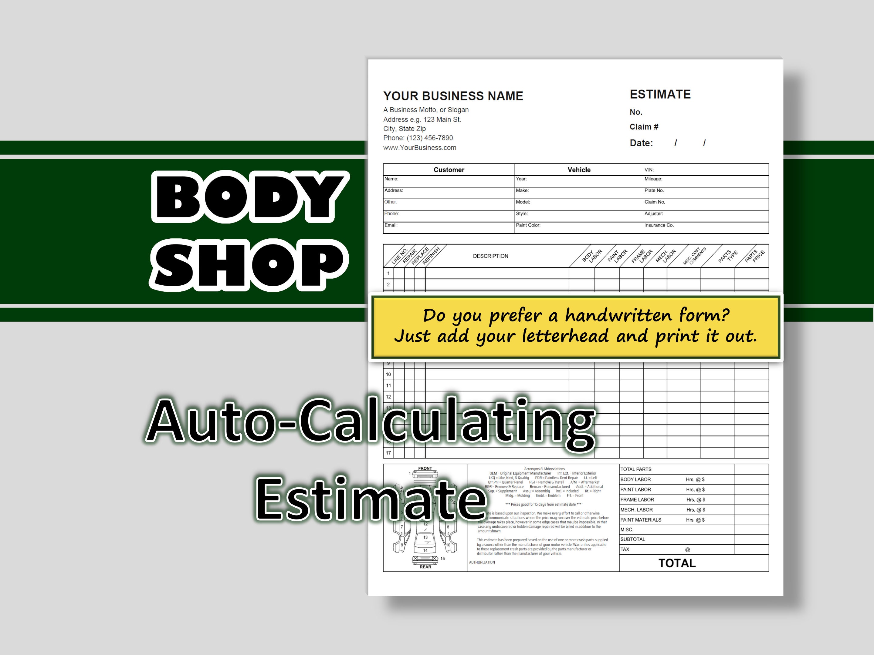 Auto Body Repair ESTIMATE Body Shop COLLISION - Etsy
